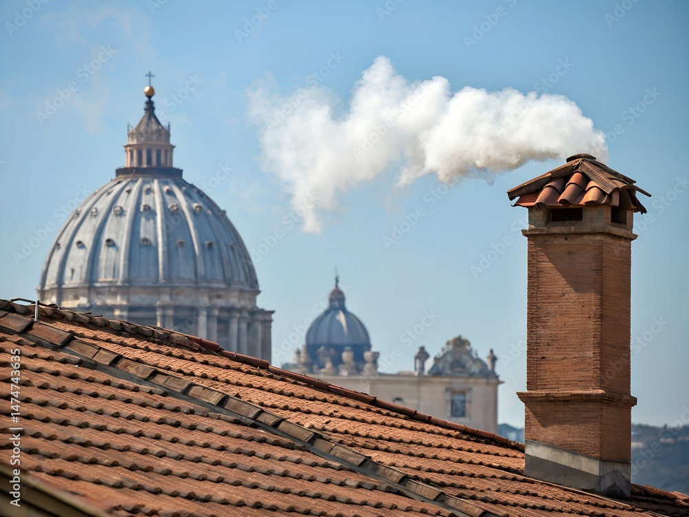 White smoke rises from the chapel chimney, indicating the successful ...