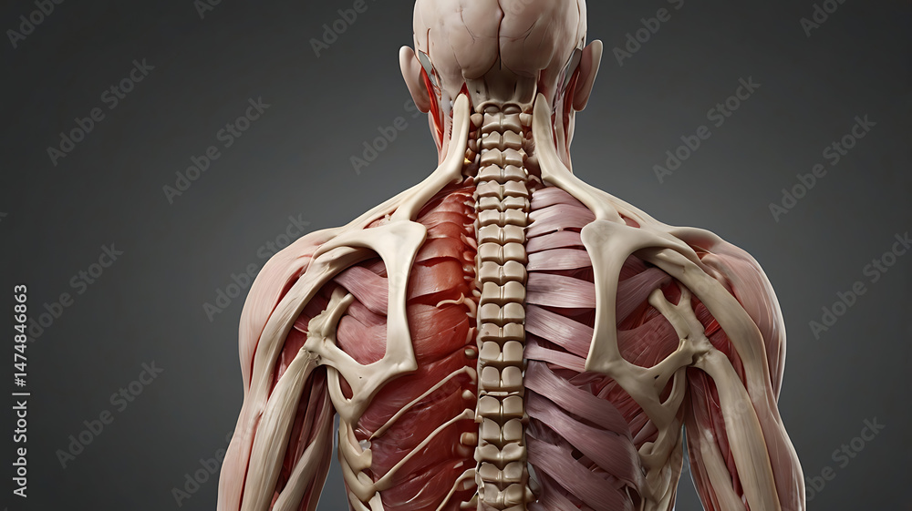 Human Anatomy Posterior View Muscles and Bones of the Back and ...