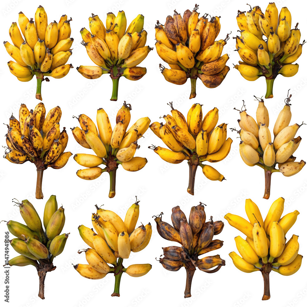 Assorted Bunches of Ripe Bananas in Various Stages of Ripeness ...
