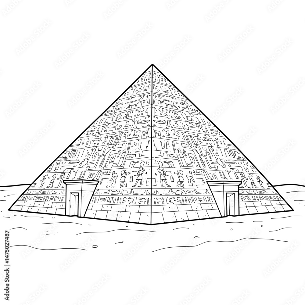 Egyptian Pyramid View Black and white line art of an Egyptian pyramid ...
