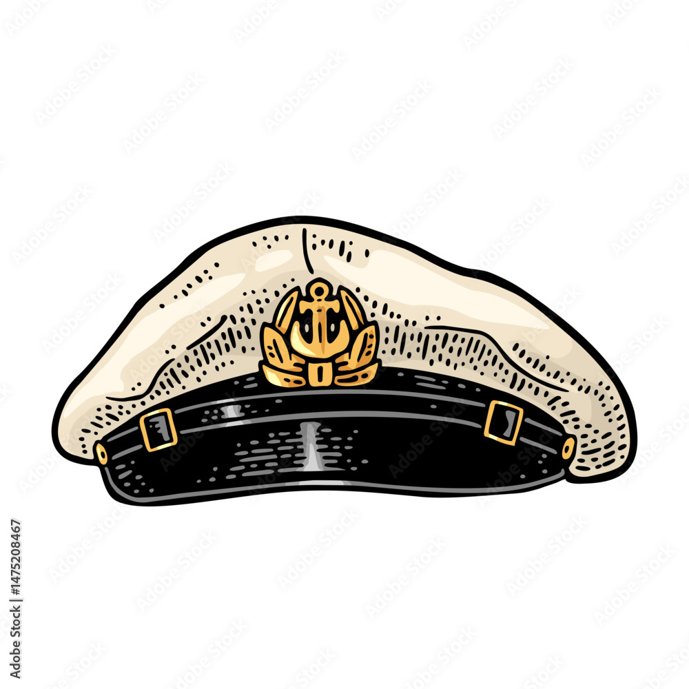 Captain hat. Vintage color engraving illustration. Isolated on white ...
