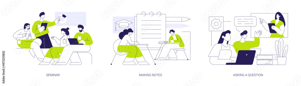 Classes in a college isolated cartoon vector illustrations se Stock ...