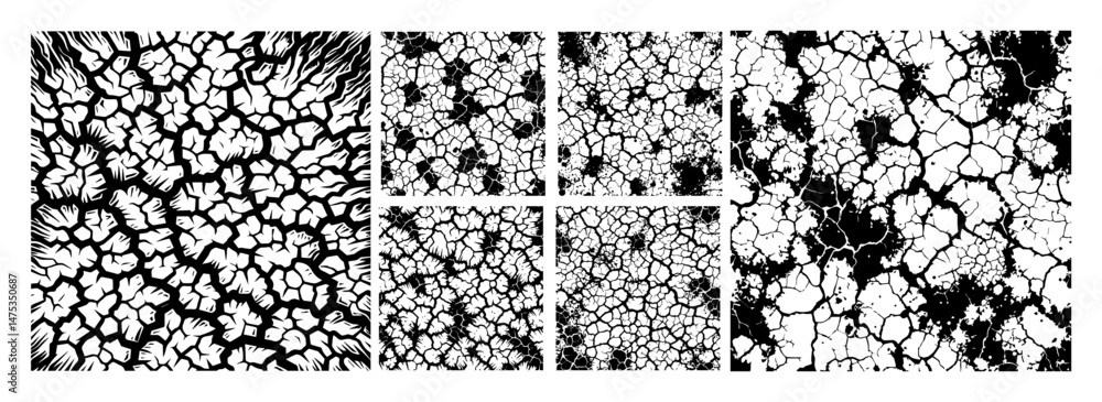 cracked ground texture vector set in grunge black style Stock Vector ...