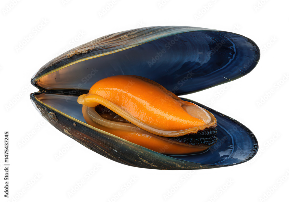 Fresh raw opened mussel seafood isolated on transparent background ...