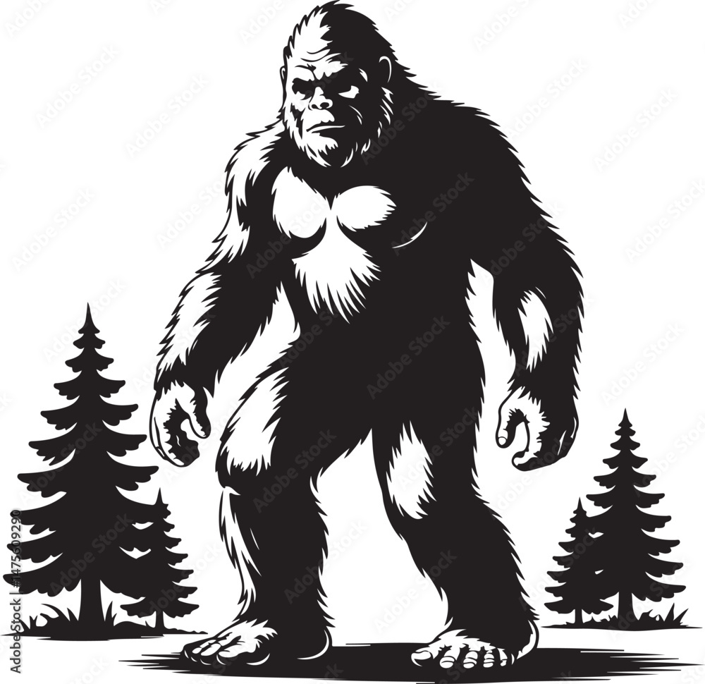 Bigfoot Walking Through Forest Silhouette Legend of the Sasquatch ...