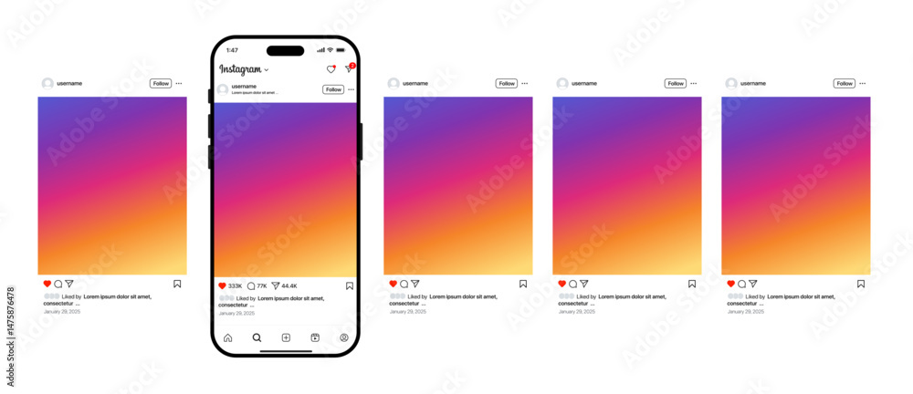 instagram post mockup vector. social media instagram carousel post ...