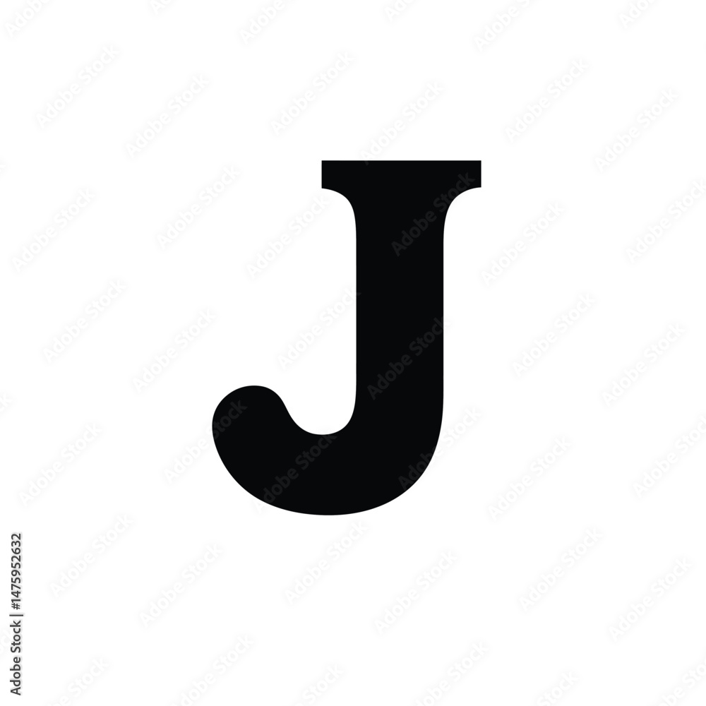 Letter J silhouette. This image shows a black and white design of the ...