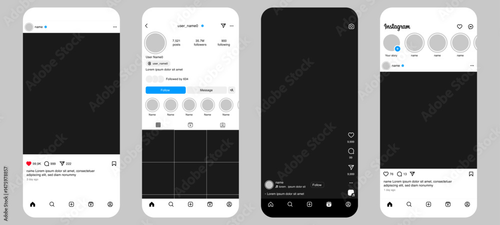 Instagram mockup. Social media mock up template. Set instagram app ...