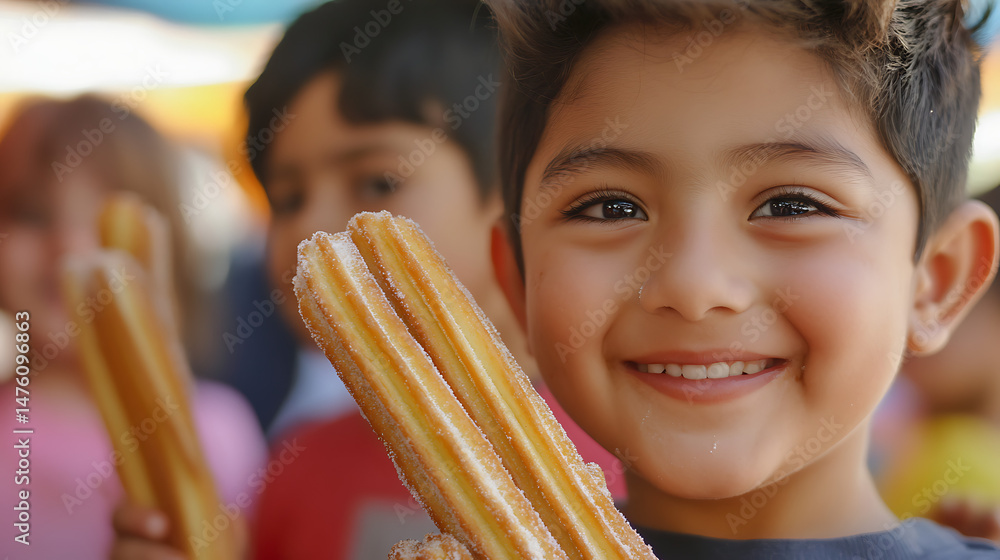 Children trying churros for the first time at a Mexican food festival ...