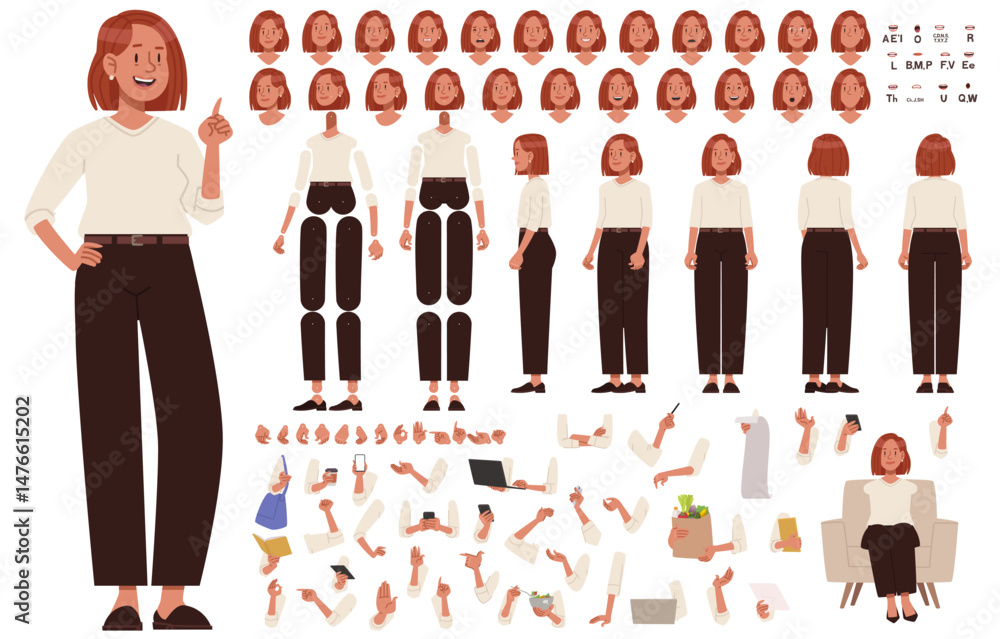 Friendly cute woman character constructor. Business woman or ...