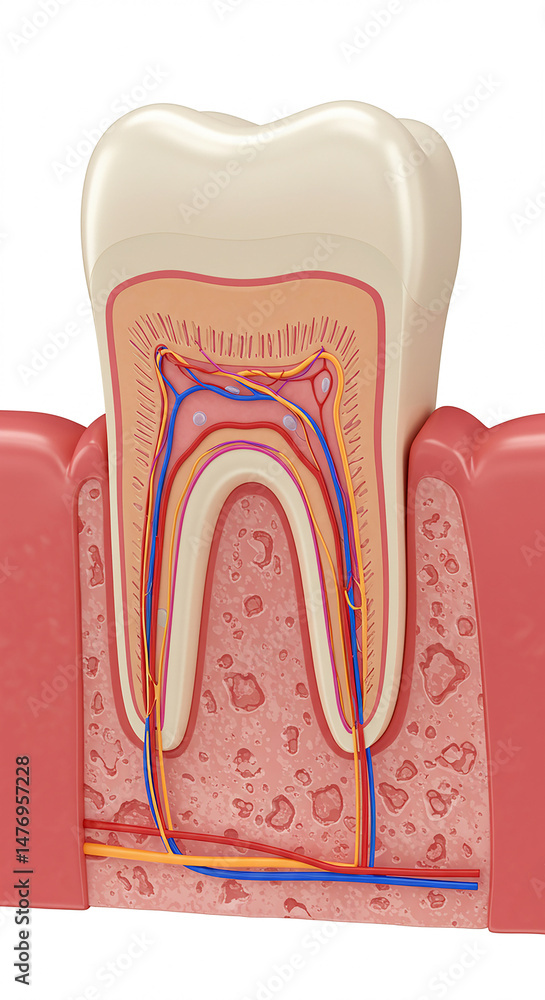 Stock-Illustration „Cross section of human tooth showing enamel, dentin ...