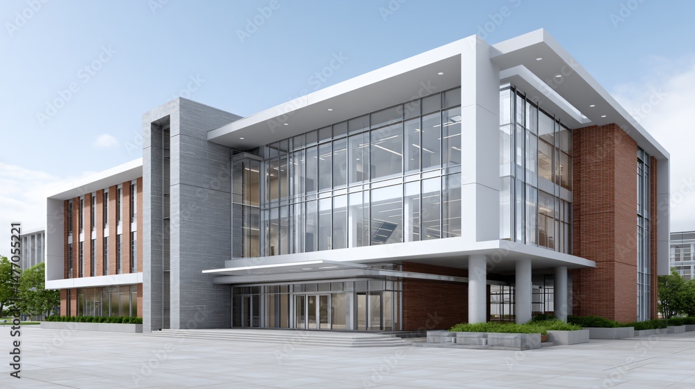 Modern university building with staggered structural volumes connected ...