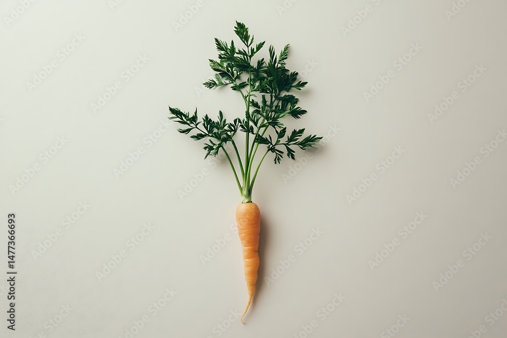 Single carrot with greens top down Stock Photo | Adobe Stock