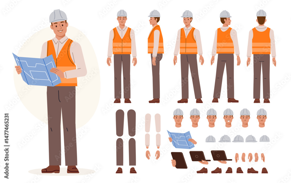 Civil engineer wearing hard hat holding construction project drawing ...