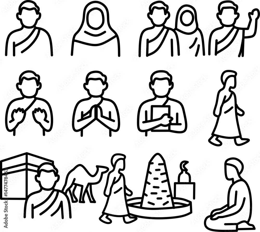 people icons set 11 icon set of Hajj and Umrah containing men wearing ...