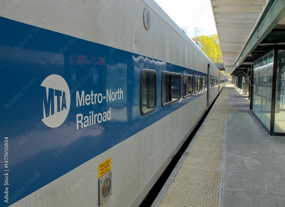 MTA Metro-North Railroad logo on the side of a commuter rail line train ...