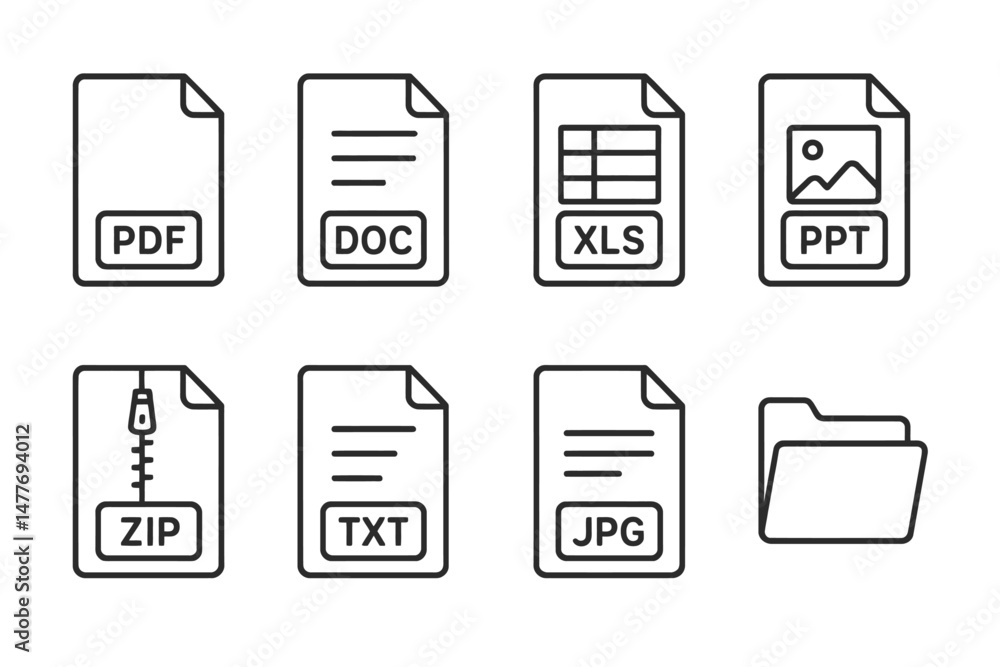 File Type Icons for Digital Documents and Folders vector Stock Vector ...