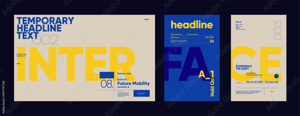 High-impact visual compositions with geometric letters and structured ...