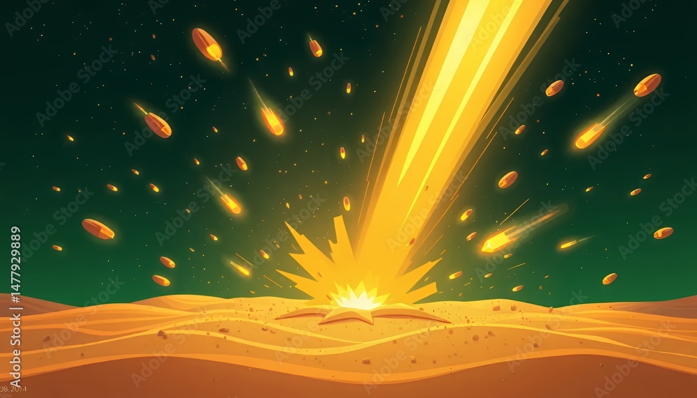 Bright Yellow Meteor Impact on Tan Desert Landscape Pixel Art ...