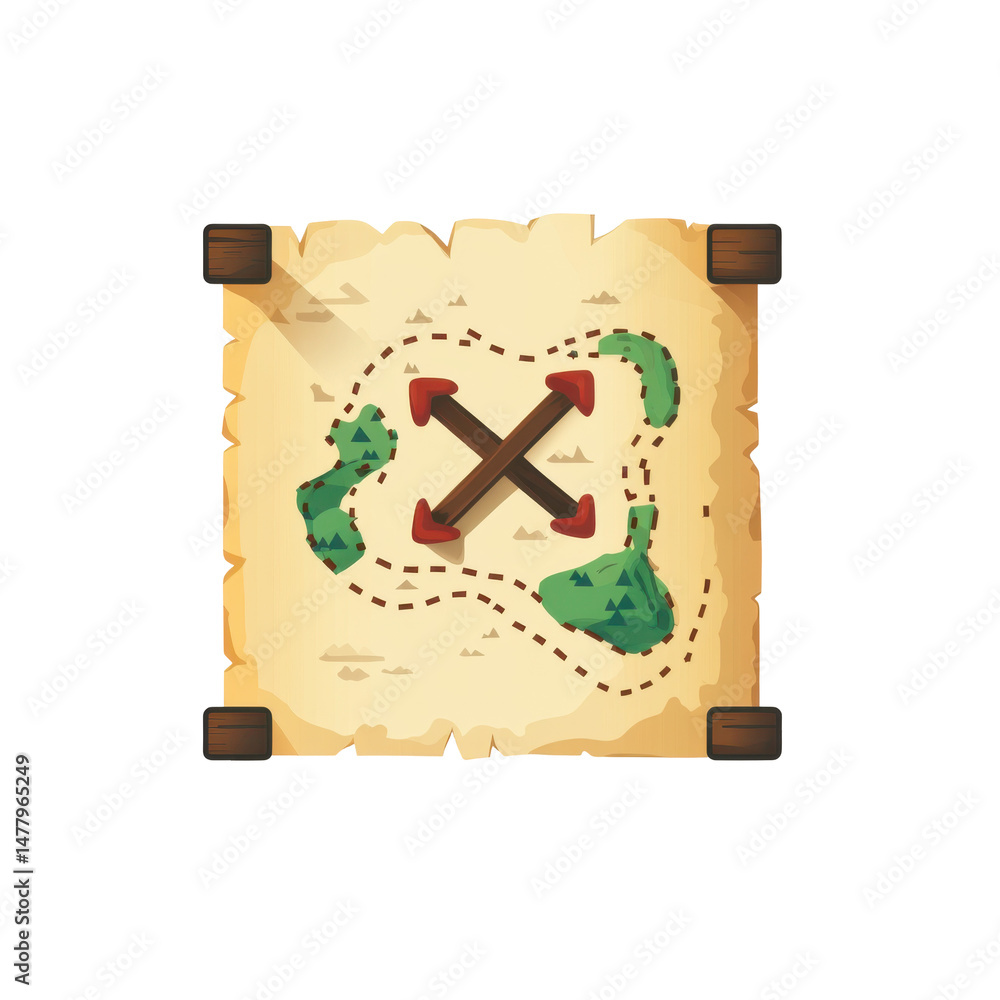 Vintage treasure map with marked trails and symbols, perfect for ...