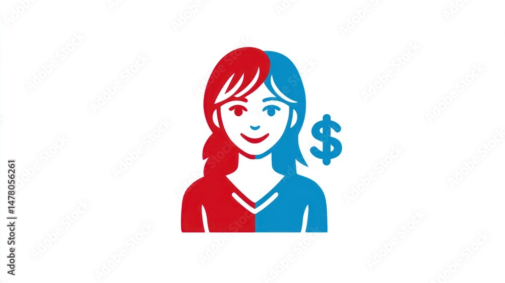 Financial Icon Featuring a Split Color Design with Dollar Symbol for ...