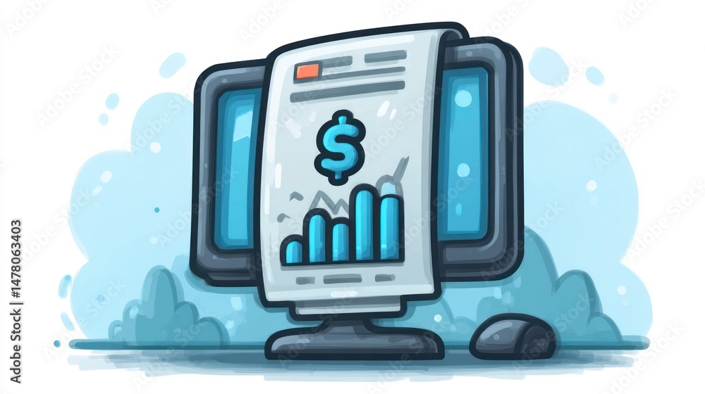 Financial Data Display on a Retro Computer Monitor with Dollar Sign and ...