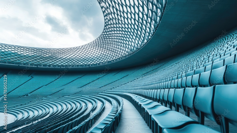 Abstract view of upper stadium bowl architecture with wave-like roof ...