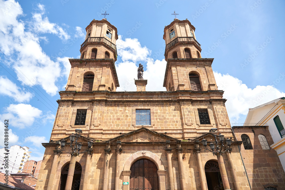 Facade of the cathedral of San Gil, Colombia, the main catholic temple ...