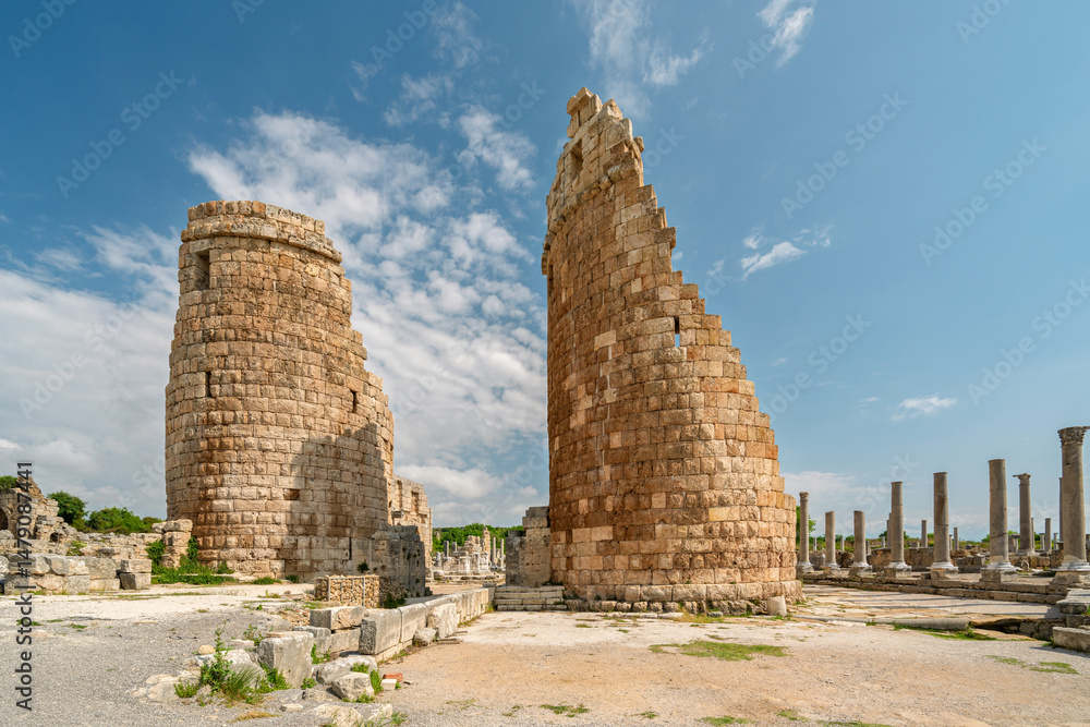 Ruins of the Hellenistic City Gate of the Ancient City of Perge (Perga ...