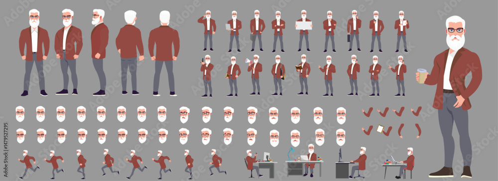 Man Character design. Front, side, back view and explainer animation ...