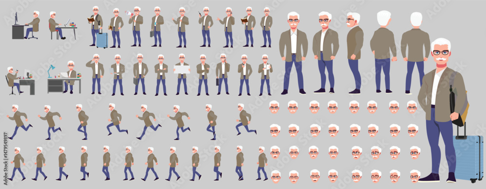 Vector de Stock Man Character design. Front, side, back view and ...