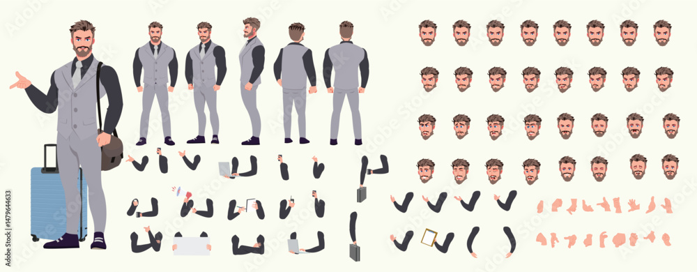 Man Character design. Front, side, back view and explainer animation ...