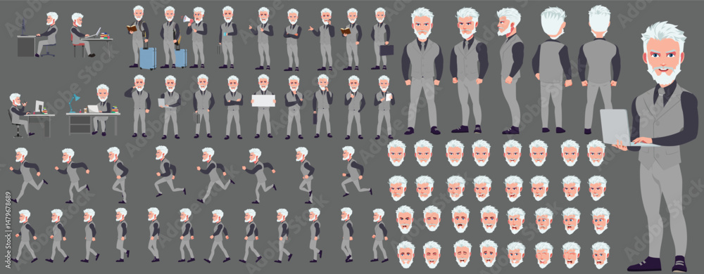 Man Character design. Front, side, back view and explainer animation ...