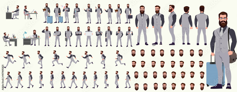 Man Character design. Front, side, back view and explainer animation ...