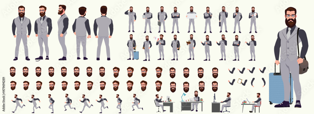 Стоковое векторное изображение «Man Character design. Front, side, back ...