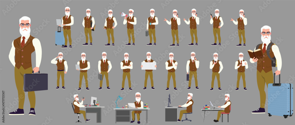 Vektor Man Character design. Front, side, back view and explainer ...
