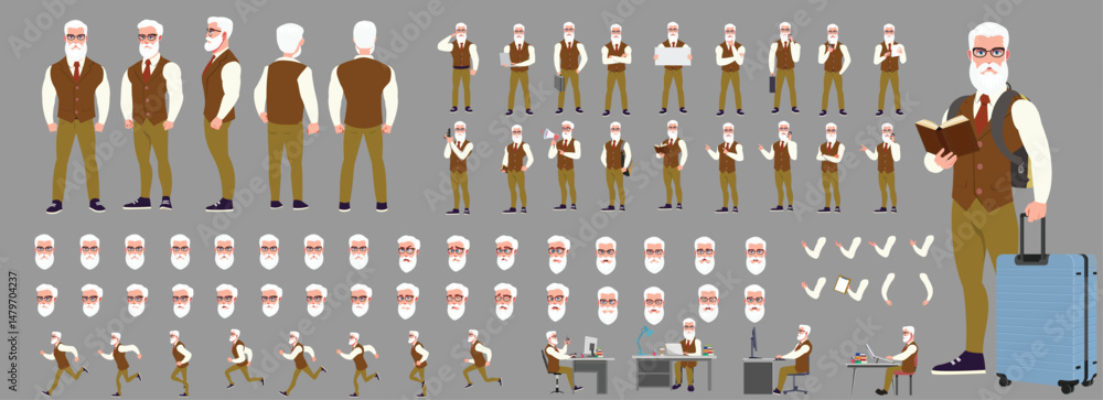 Man Character design. Front, side, back view and explainer animation ...