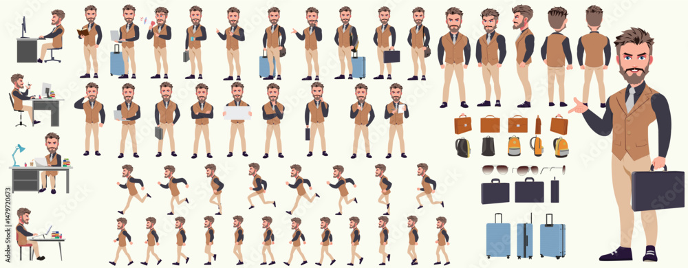 Vector de Stock Man Character design. Front, side, back view and ...