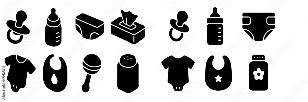 Collection of baby and toddler web icons representing essential items ...