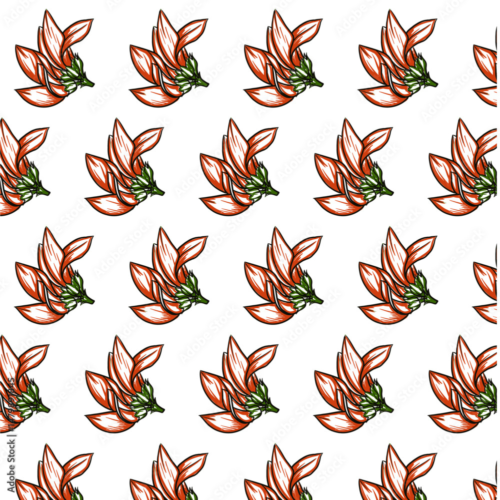 Ashoka Tree Flower or Saraca indica Seamless Pattern Hand drawn vector ...