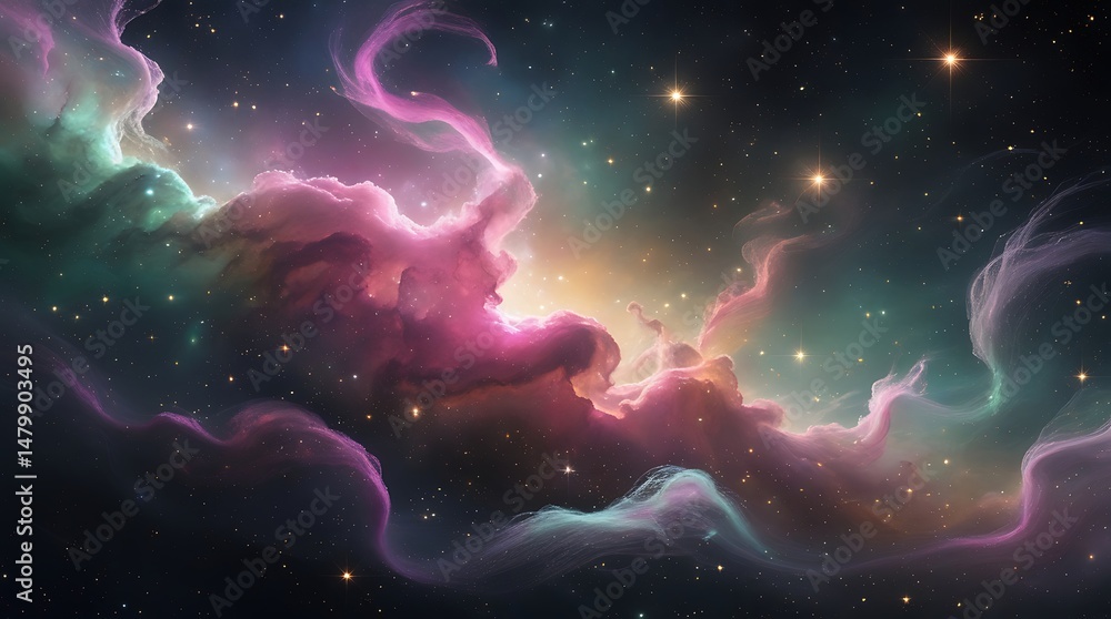 Vibrant cosmic nebula with glowing gas clouds and twinkling stars in ...