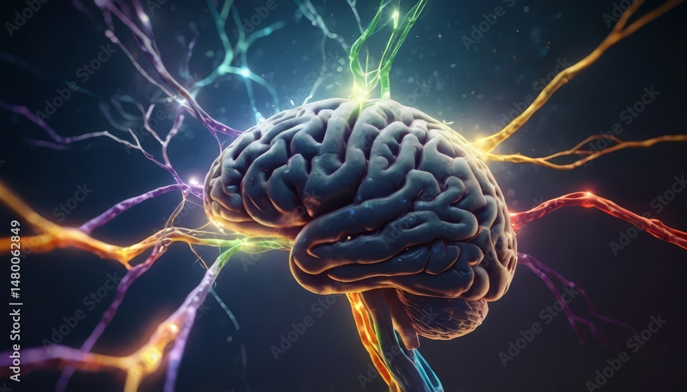 ilustración detallada del cerebro humano con neuronas en funcionamiento ...