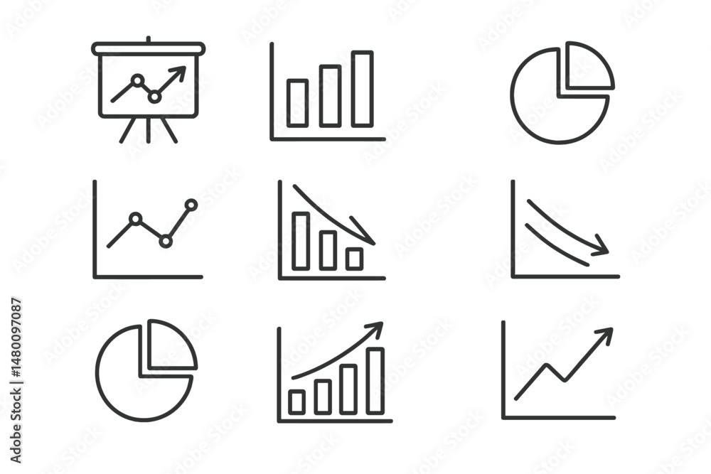 Visual representations of data analysis tools and charts showing trends ...
