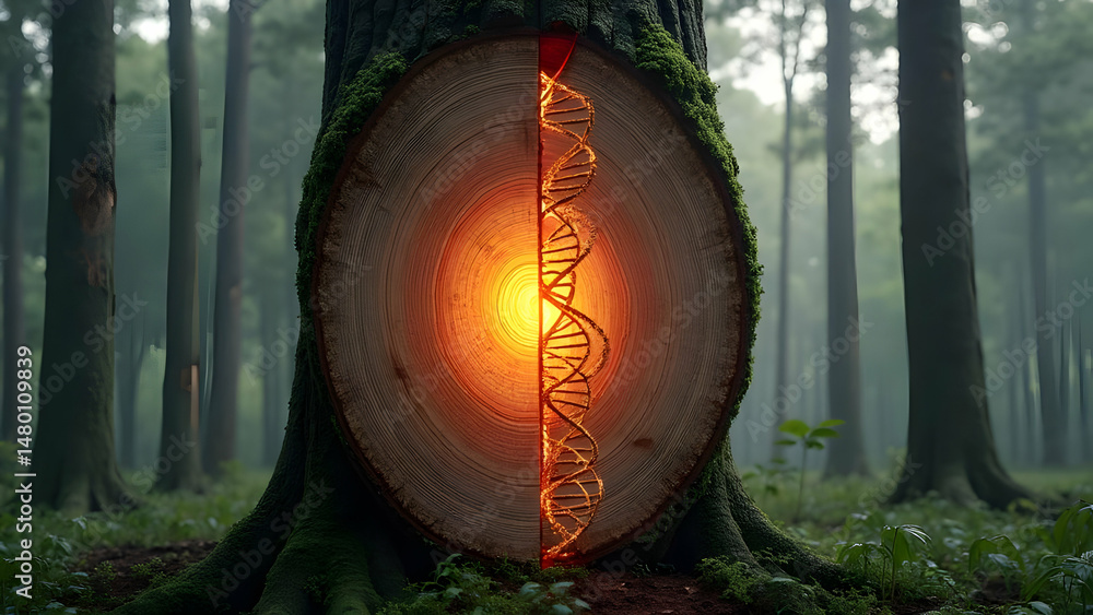Vertical Cross-Section of Tree Trunk with Growth Rings Transforming ...
