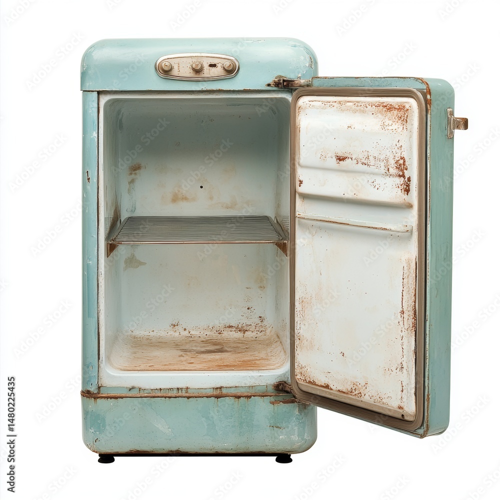 Vintage Retro Refrigerator with Rust and Wear Stock Illustration ...