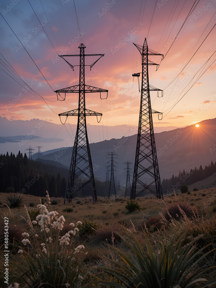 Foto de Stock Linea elettrica per energia elettrica di media tensione ...