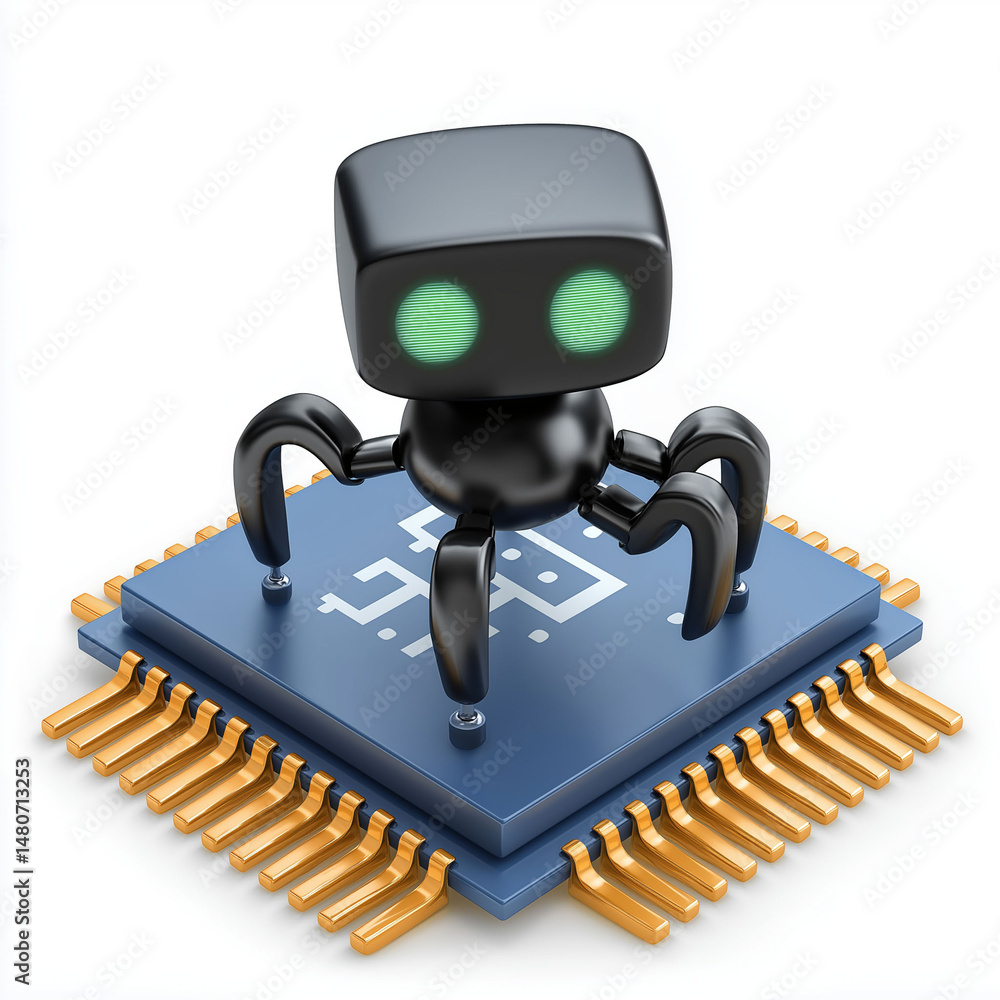 Embedded system firmware robotics. Microcontroller automation. 3D clip art. Modular robotics ...