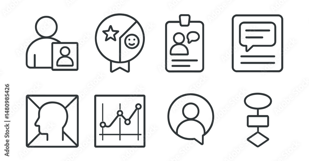 Line style icons of user and customer research: user persona icon ...