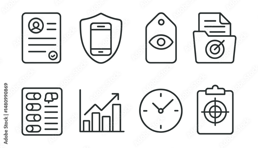 Vector de Stock Line style icons of app dashboards for attention ...