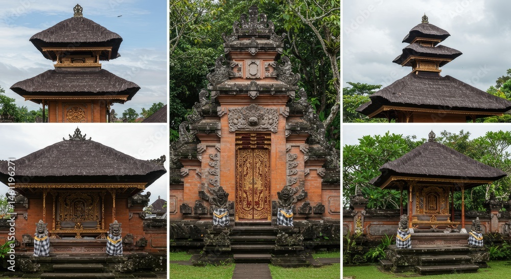 Balinese Temple Gateways. A collage of intricately carved temple ...